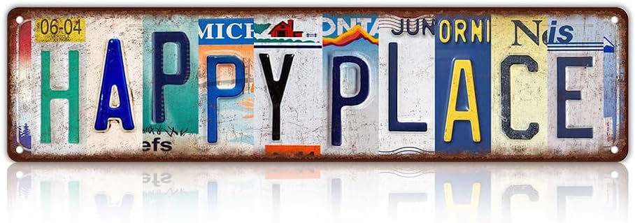 Amazon.com: Vintage Happy Place Wall Decor Street Signs Bar Metal Tin ...