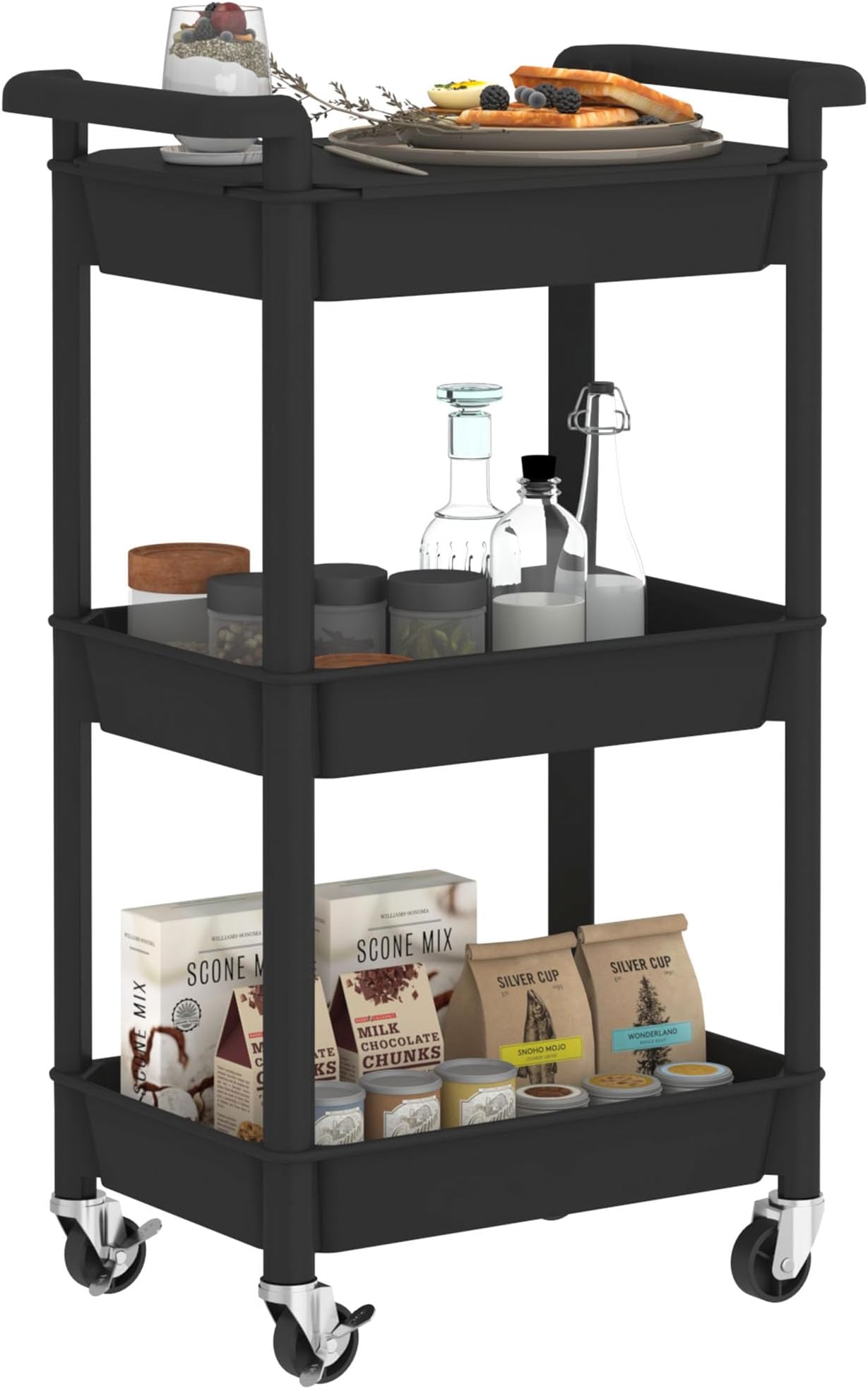 Amazon.com: Carts with Wheels, Plastic Rolling Carts with Wheels, 3 ...