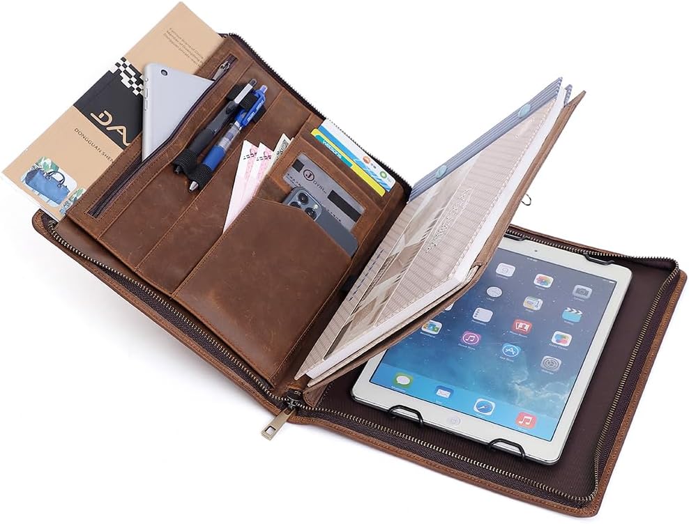 Amazon.com : Leather Portfolio Organizer with Zipper for Men Women ...