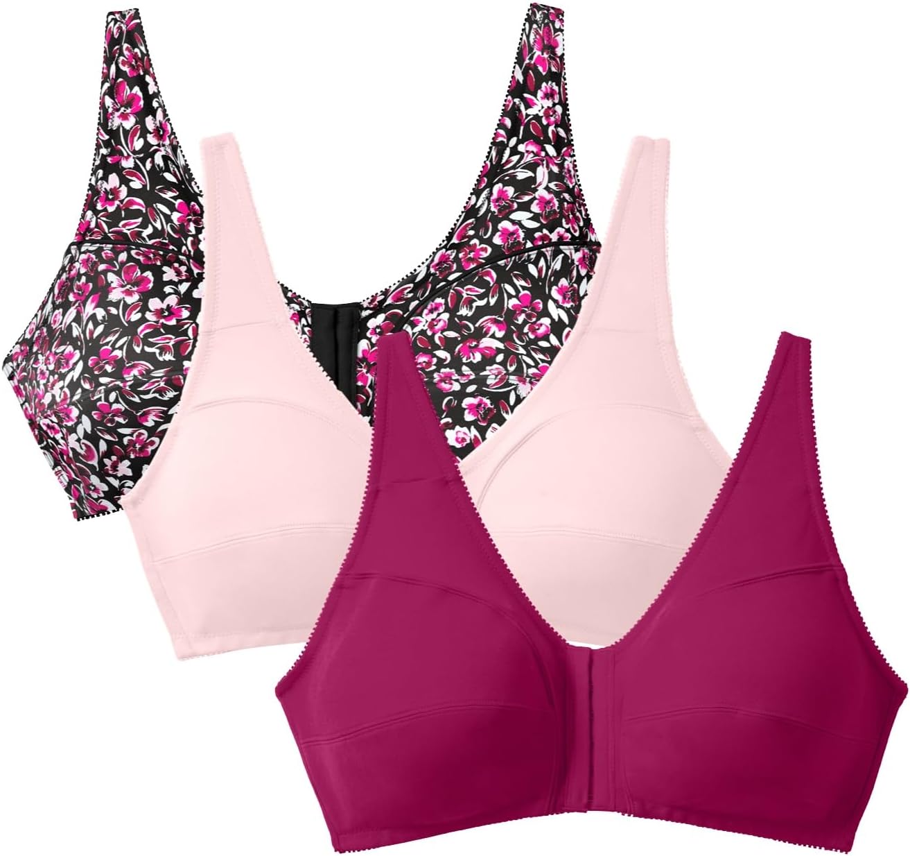 Comfort Choice Women's Plus Size 3-Pack Front-Close Cotton Wireless Bra