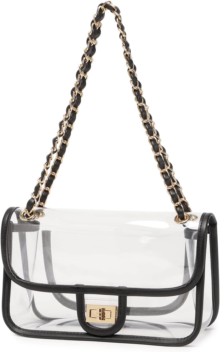 LAM GALLERY Womens PVC Clear Purse Handbag with Chain Stadium Approved ...