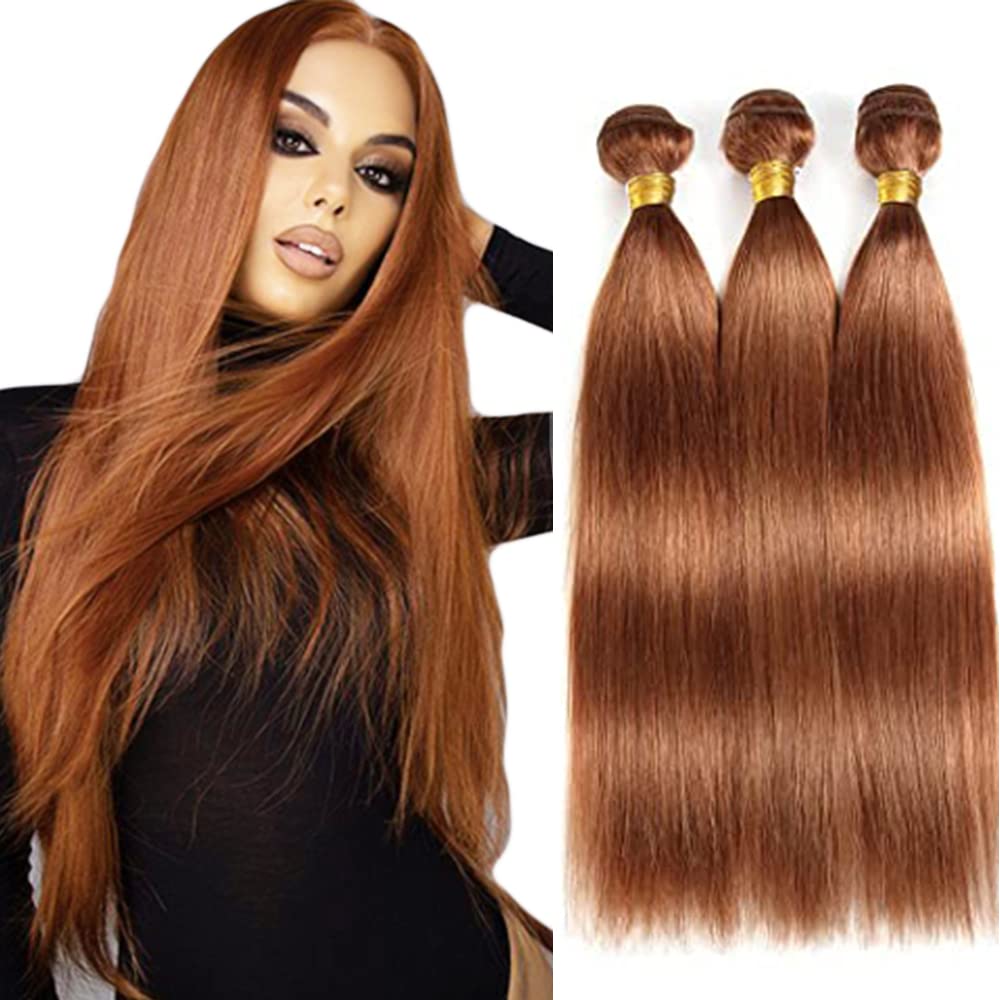 Amazon.com: #30 Highlight Straight Bundle Light Brown Human Hair 3 ...