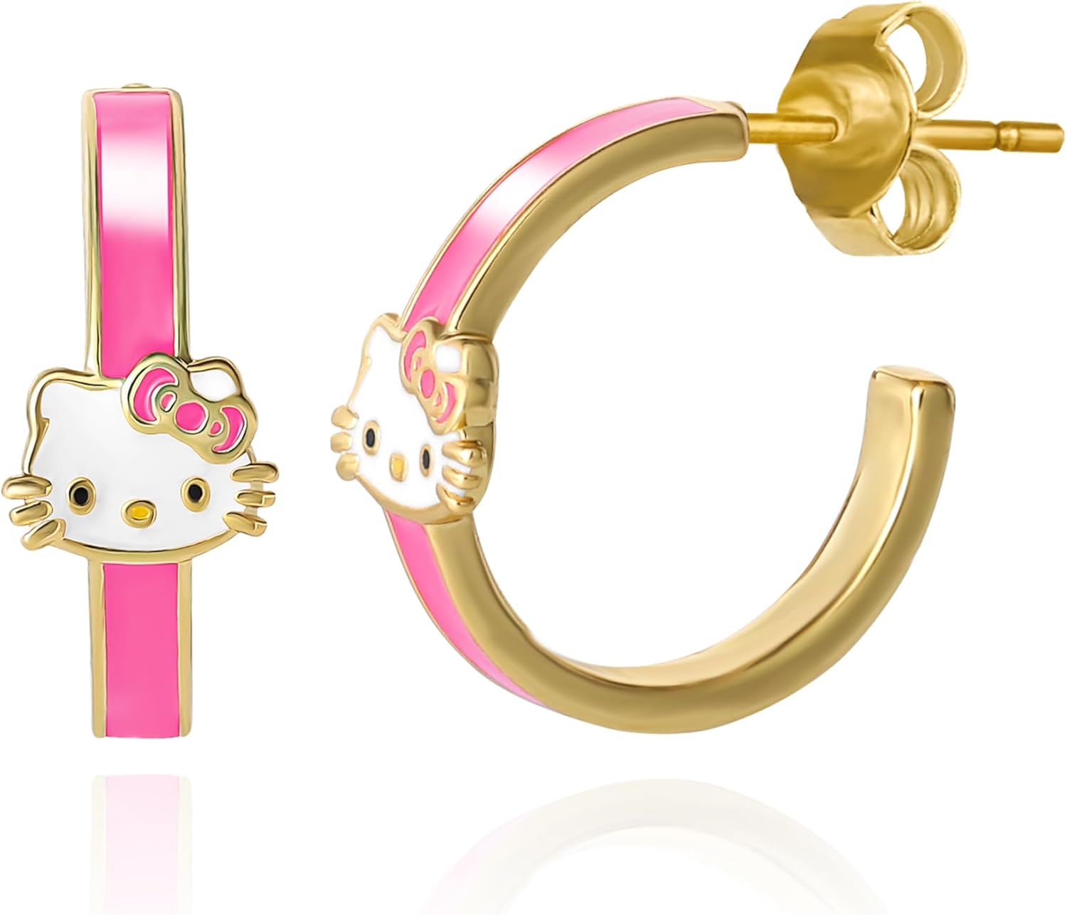 Amazon.com: Hello Kitty Hoop Earrings for Women - Sanrio 18Kt Gold Flash Plated Pink Kawaii ...