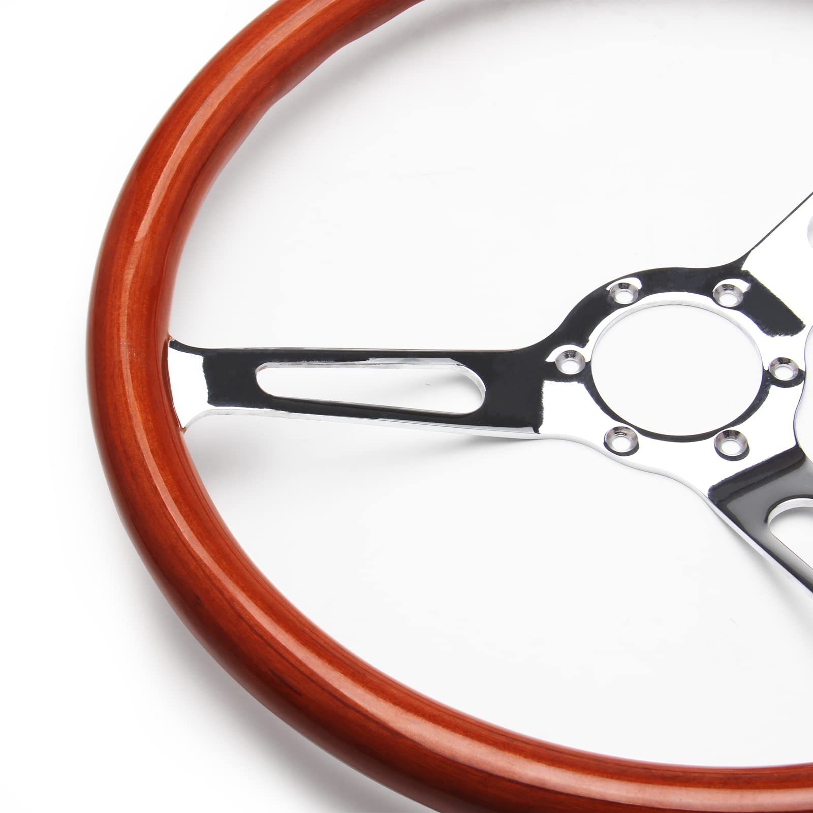 15" Custom Vintage Wooden Grain Steering Wheel Universal Brushed Spoke ...