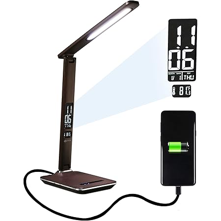 OttLite Desk Lamp with Clock and Wireless Charging Station – Adjustable ...