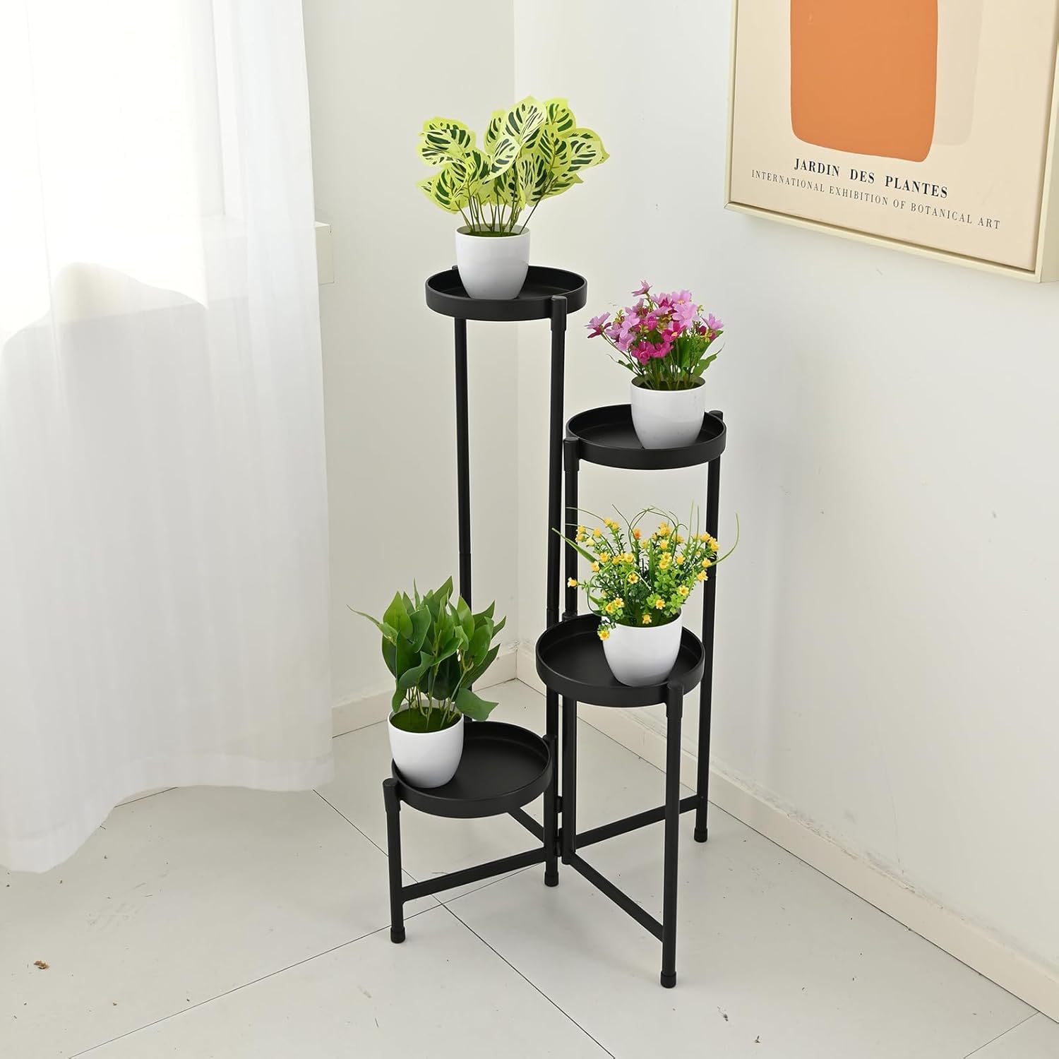 Amazon.com: Black Metal 4-Tier Foldable Corner Plant Stand - Wrought ...