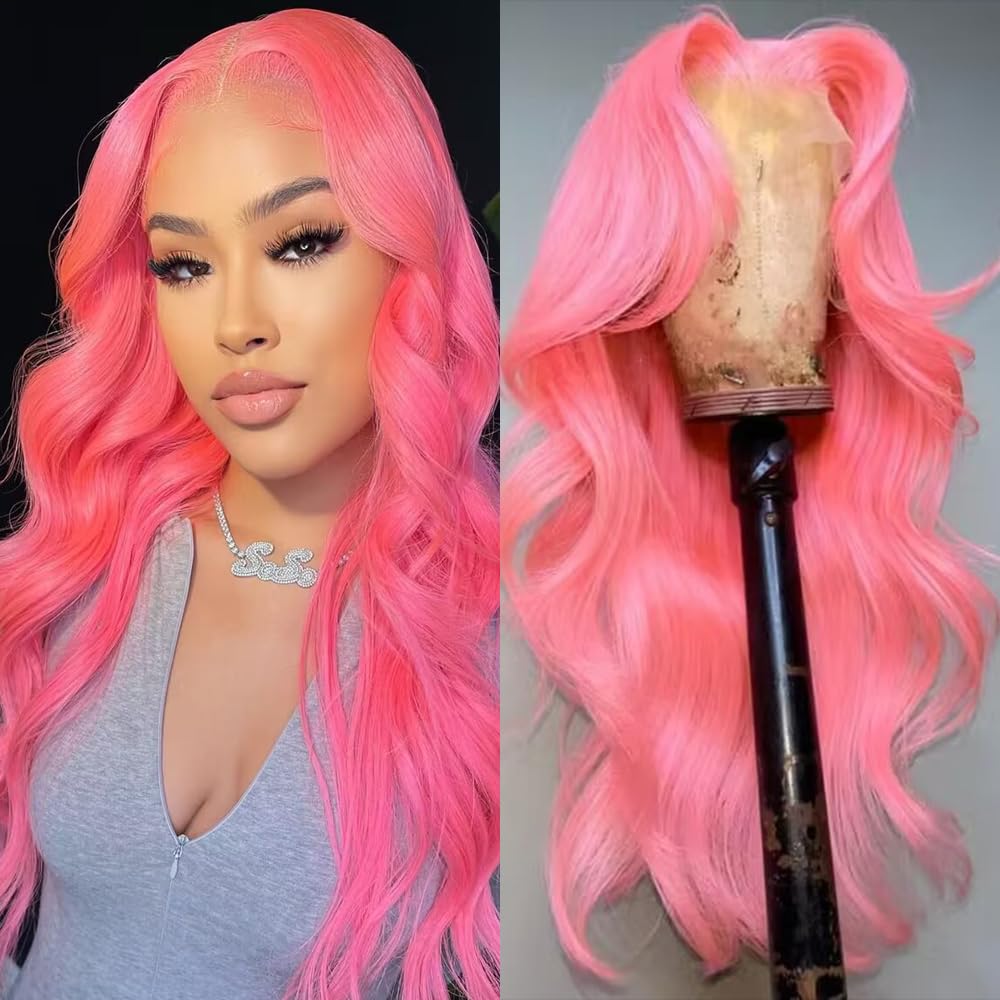 Amazon.com : Loyom Pink Lace Front Wig Human Hair 13x4 Pink Lace Front ...