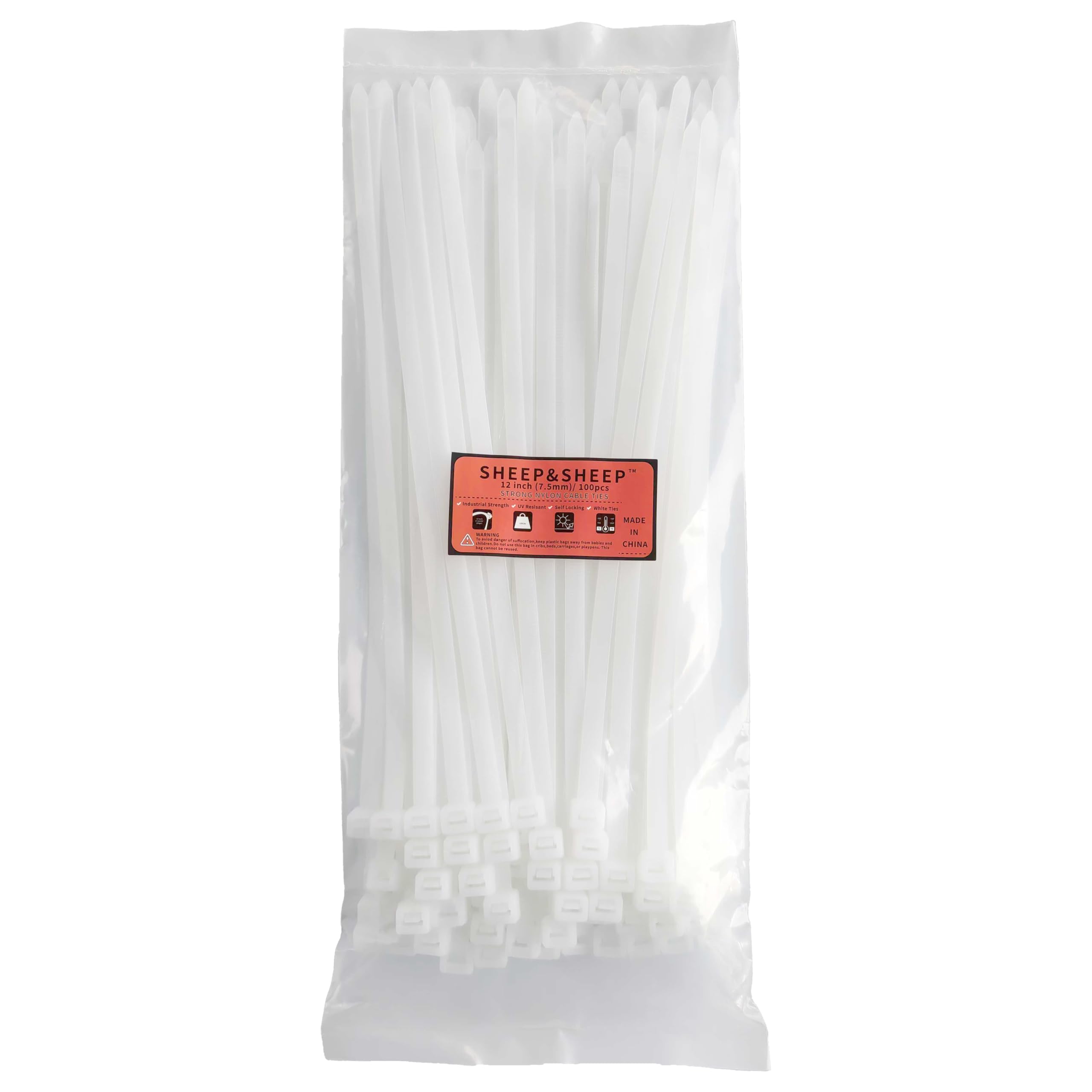 Amazon.com: SHEEP&SHEEP White Zip Ties 12 Inch(100 Pieces), Heavy Duty ...