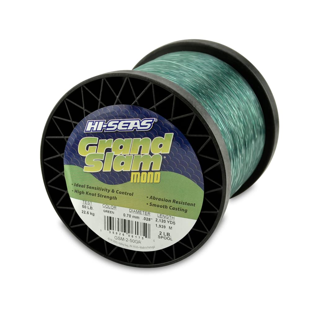 Hi-Seas Grand Slam Monofilament, 50 Pound Test, Green, 2-Pound Spool ...