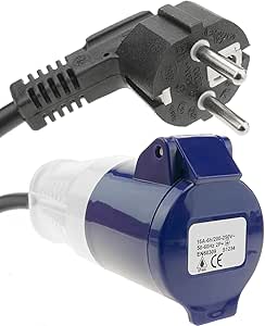 BeMatik - Industrial outlet Adaptor CEE plug female socket to SCHUKO male 2P+T 16A 250V IP44 IEC ...