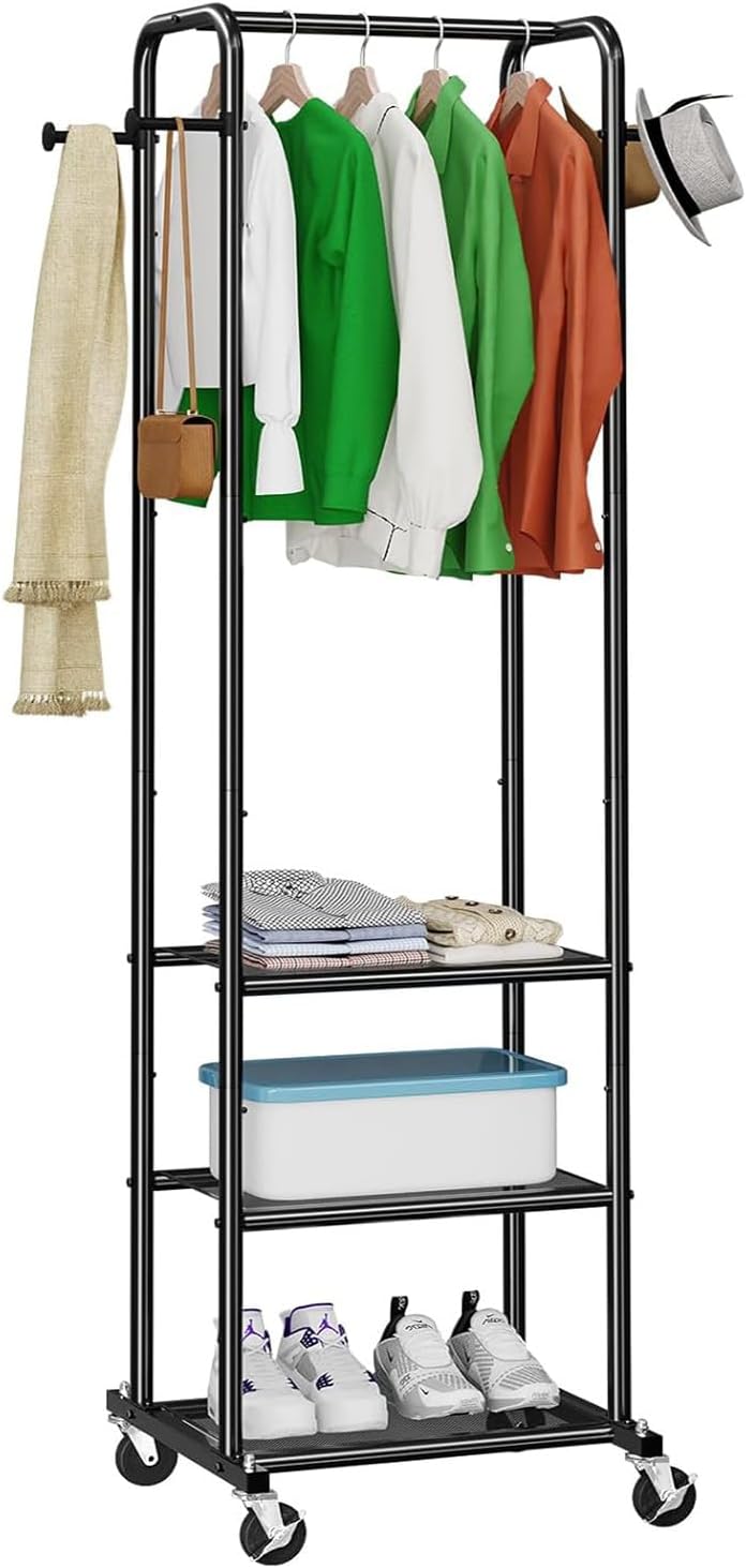 Ekisemio Garment Rack with Storage Shelves, Heavy Duty Rolling Clothes ...