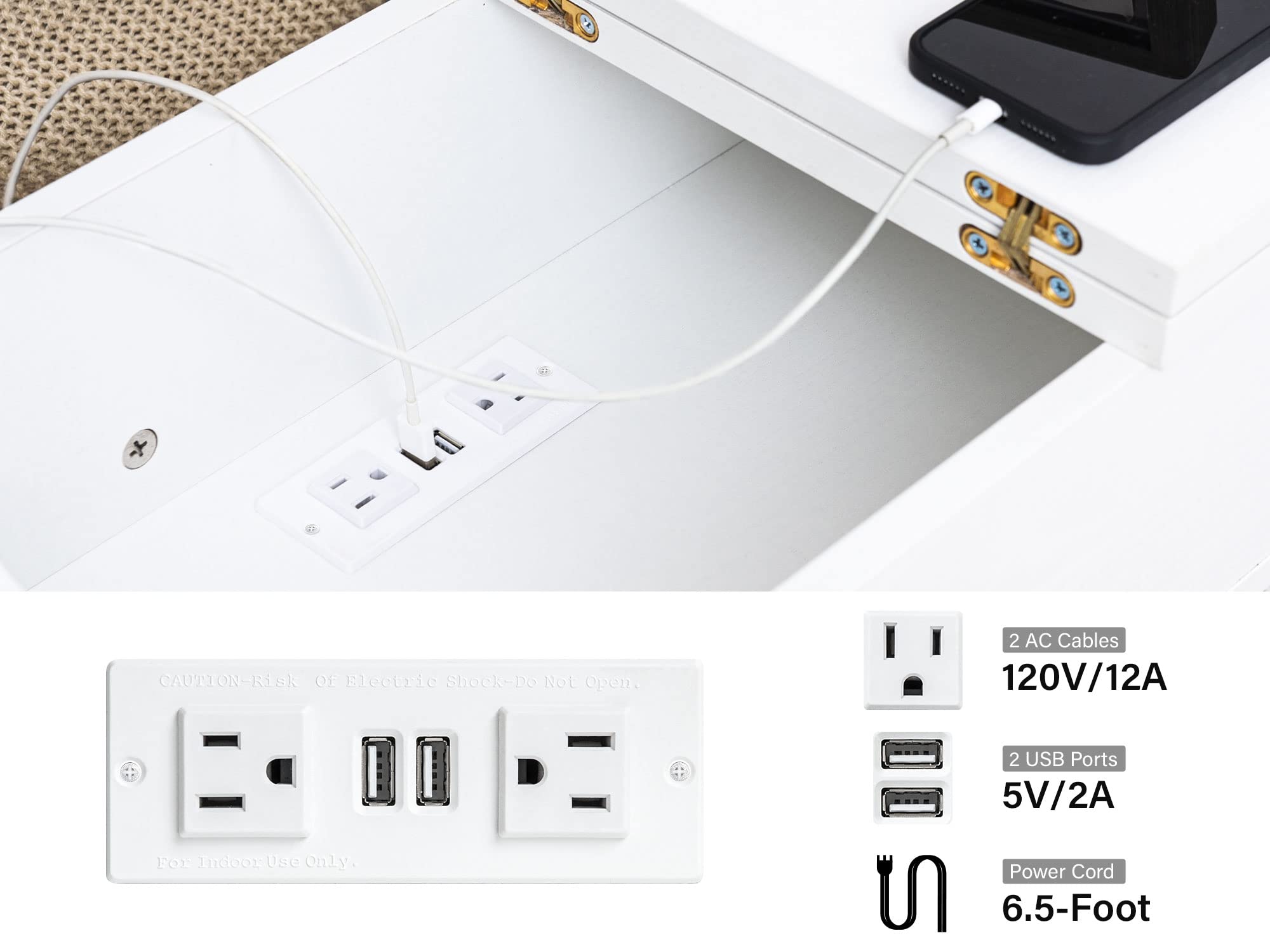 Labcosi Modern Farmhouse Side Table, Narrow End Table with Charging ...