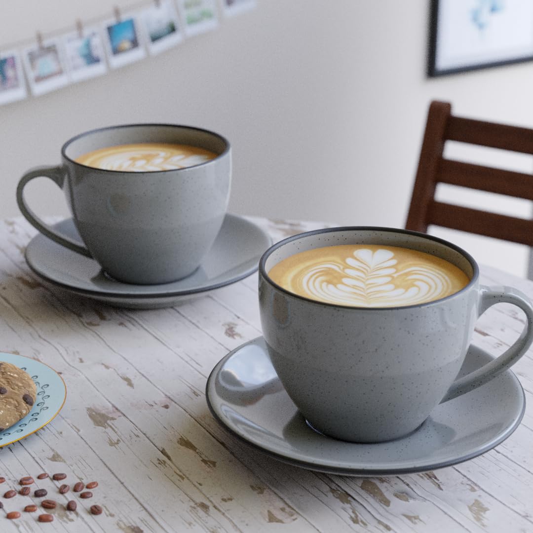 The Earth Store Grey Marble Large Ceramic Cappuccino Coffee Cup with ...