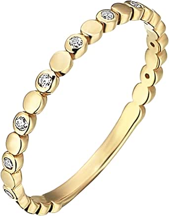 Amazon.com: Norm Jewels 14k Gold Thin Stackable Rings Solid Gold Beaded ...