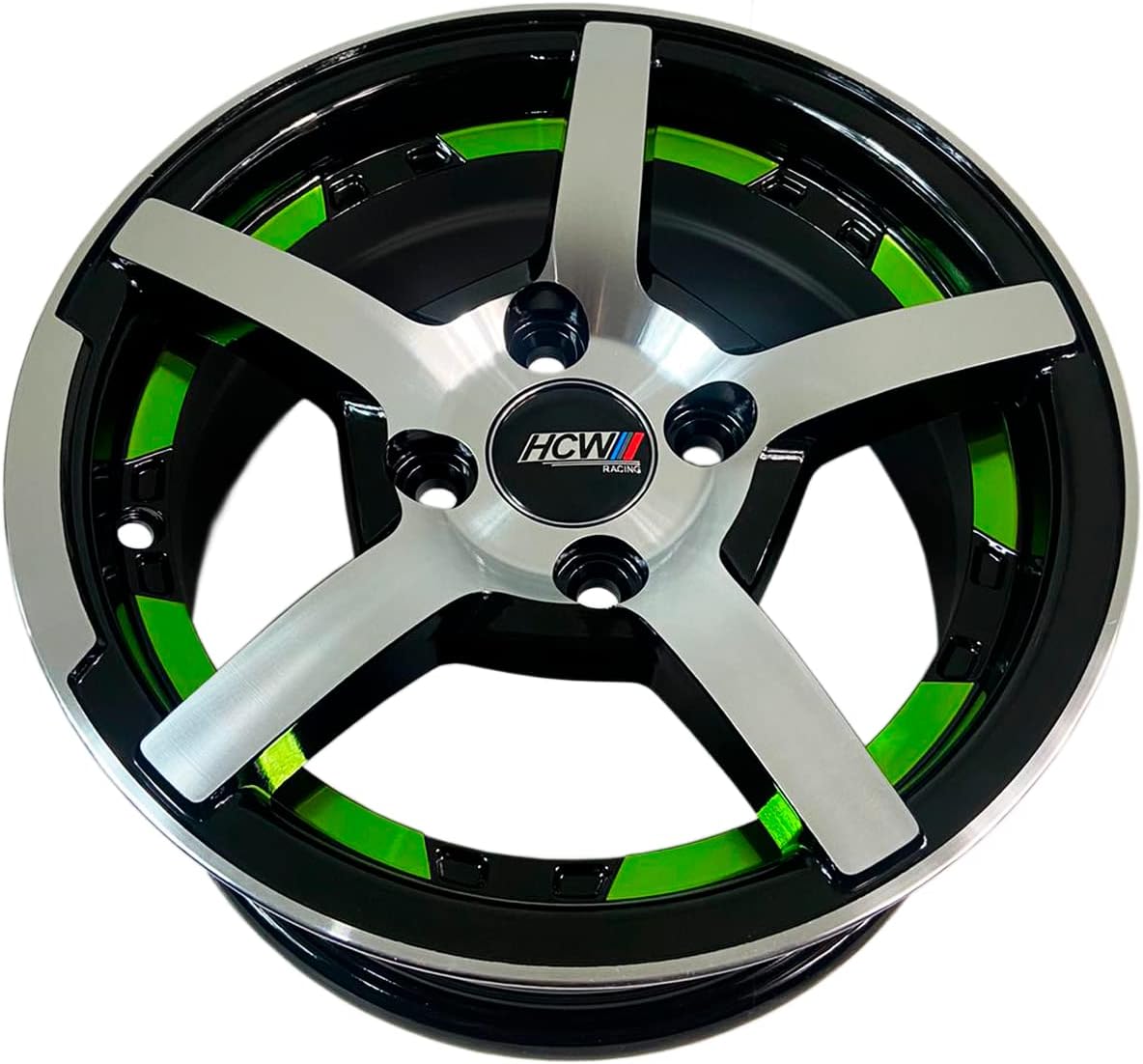 juego de 4 Rines Deportivos 13 Pcd 4/100 Negro/Aluminio/Verde Hcw ...