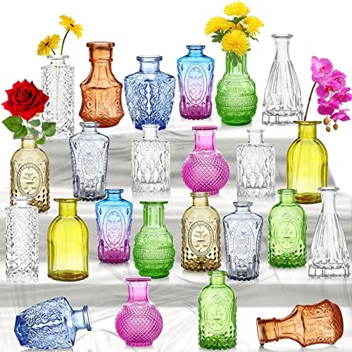 Amazon.com: Dandat 24 Pieces Colored Small Vases Decorative Glass Bud ...
