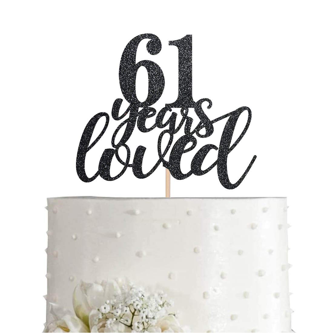 Amazon.com: 61 Black Glitter Happy 61st Birthday Cake Topper, Cheers to ...