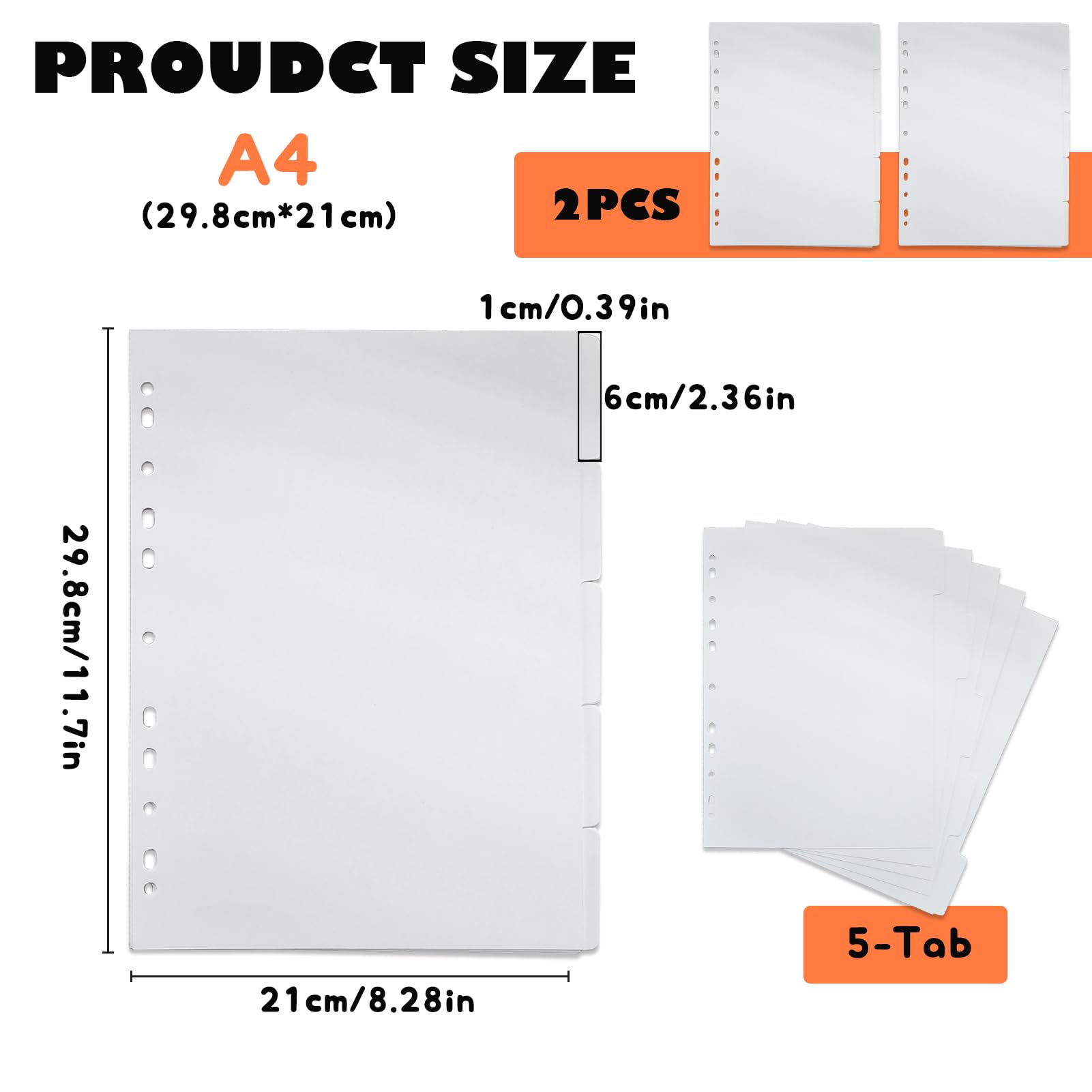 DY.2ten 6 Ring Binder Dividers with 5 Tabs, 2 Sets, A4 White Paper ...