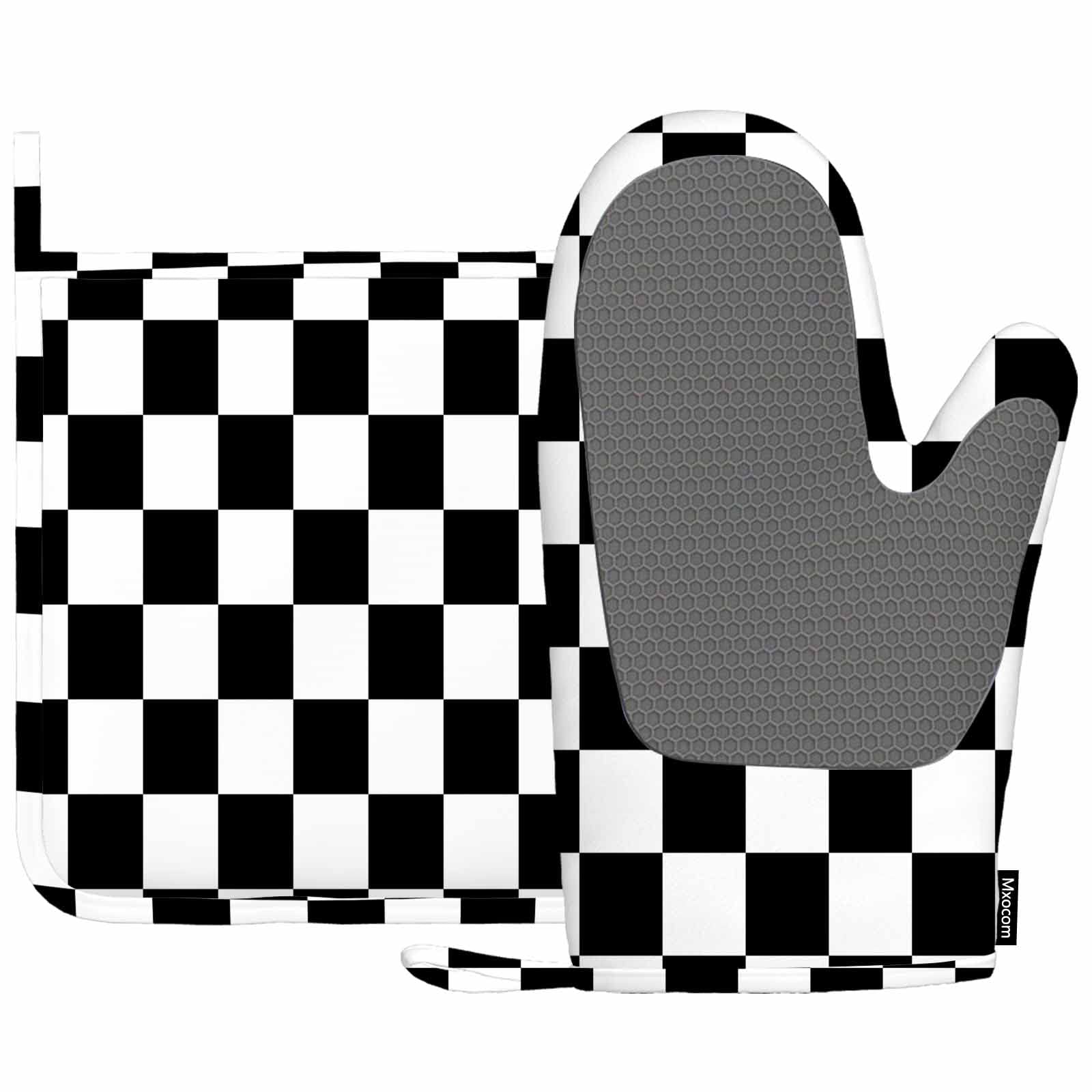 Amazon.com: Mxocom Checkerboard Oven Mitt and Pot Holder with Silicone ...