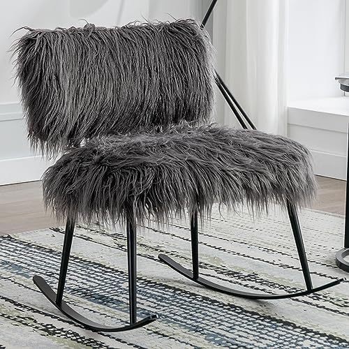 Amazon.com: Sudwesto Nursery Rocking Chair, Fluffy Faux Fur Upholstered ...