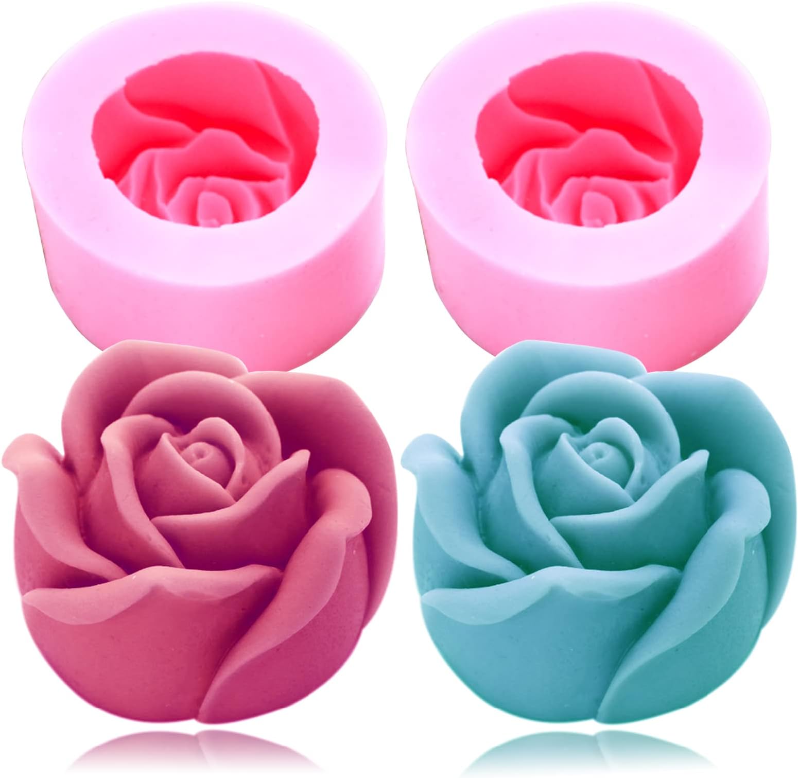 Amazon.com: 2Pcs Rose Flower Candle Moulds, 3D Love Heart Rose ...