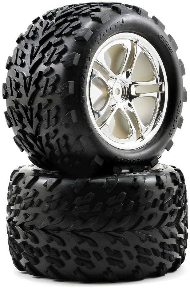 Amazon.com: Traxxas 5174R Talon Tires Pre-Glued on 3.8" SS Chrome Rims ...