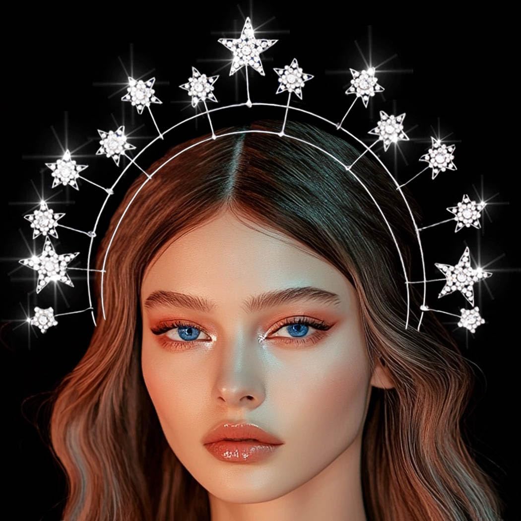 Amazon.com : CAKURE Star Halo Crown Headband Silver Rhinestone Goddess ...