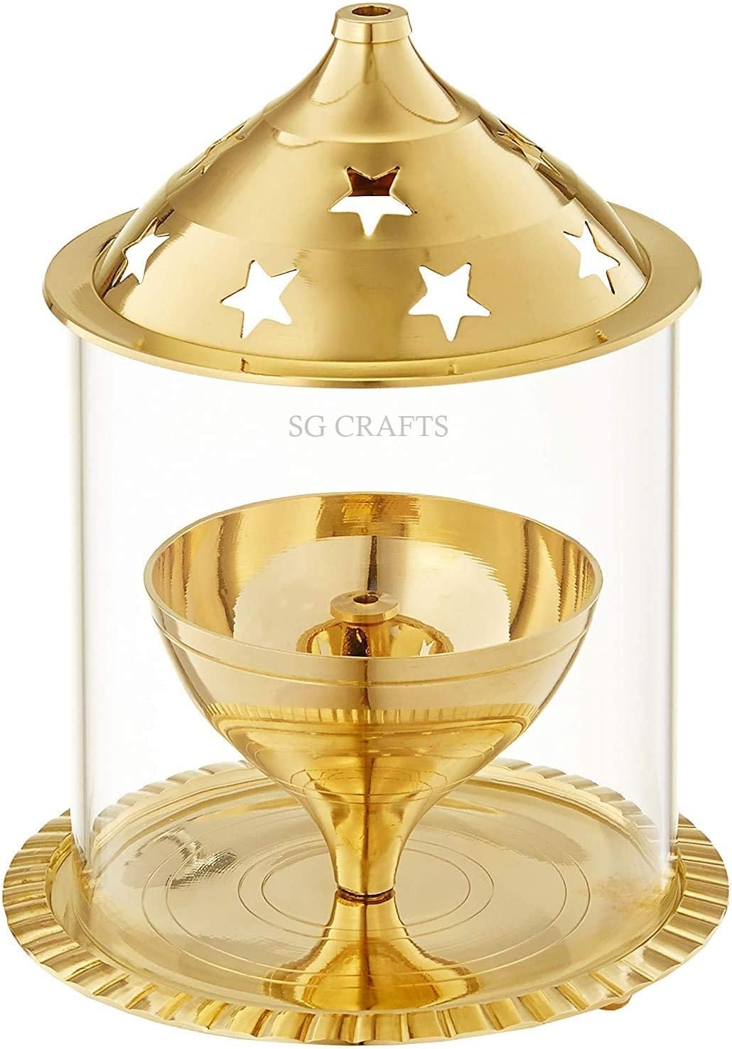 Buy Ein Sof Large Size Decorative Brass Akhand Diya with Glass Cover ...