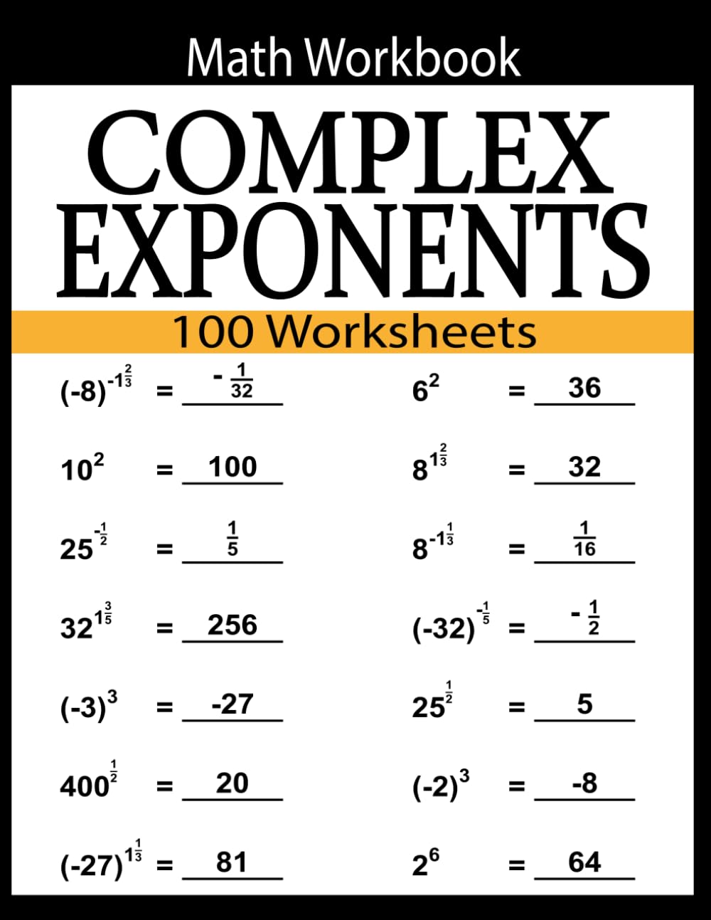 Complex Exponents Math Workbook: 100 Worksheets For Practice for ...