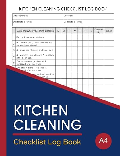 Kitchen Cleaning Checklist Log Book: For Commercial Restaurants, Cafes ...