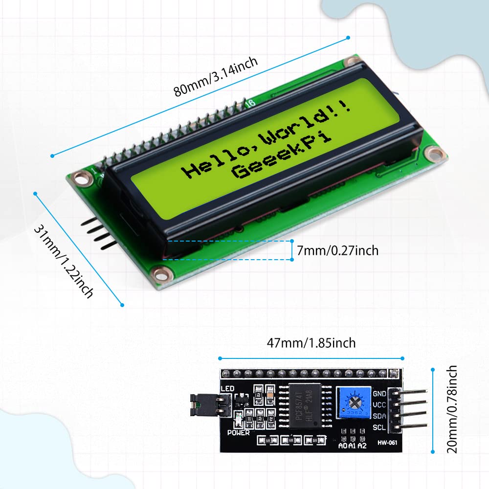 Snapklik.com : 2-Pack I2C 1602 LCD Display Module 16X2 Character Serial Yellow Backlight LCD ...