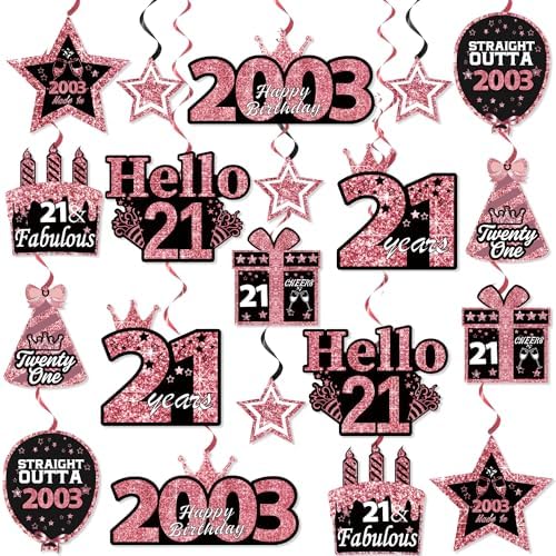 Amazon.com : Rose Gold 21st Birthday Decorations - DIY Hanging Swirls ...