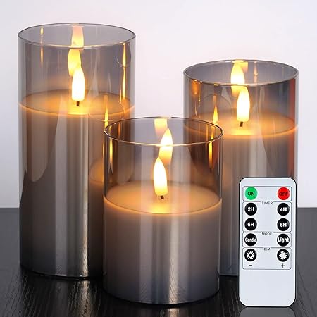Amazon.com: Glass Battery Operated LED Flameless Candles with Remote ...