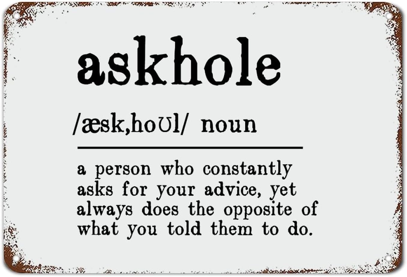 Amazon.com: Funny Askhole Metal Sign Askhole Metal Tin Sign Askhole ...