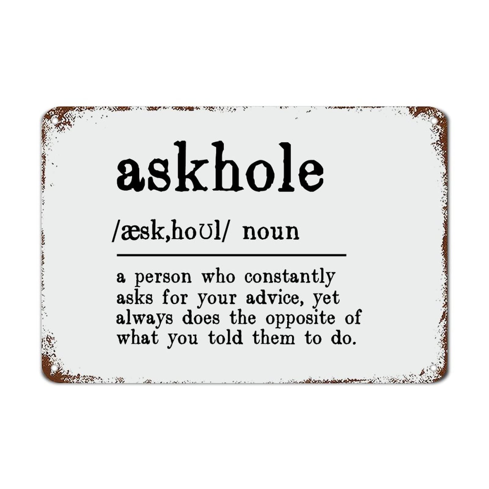 Amazon.com: Funny Askhole Metal Sign Askhole Metal Tin Sign Askhole ...
