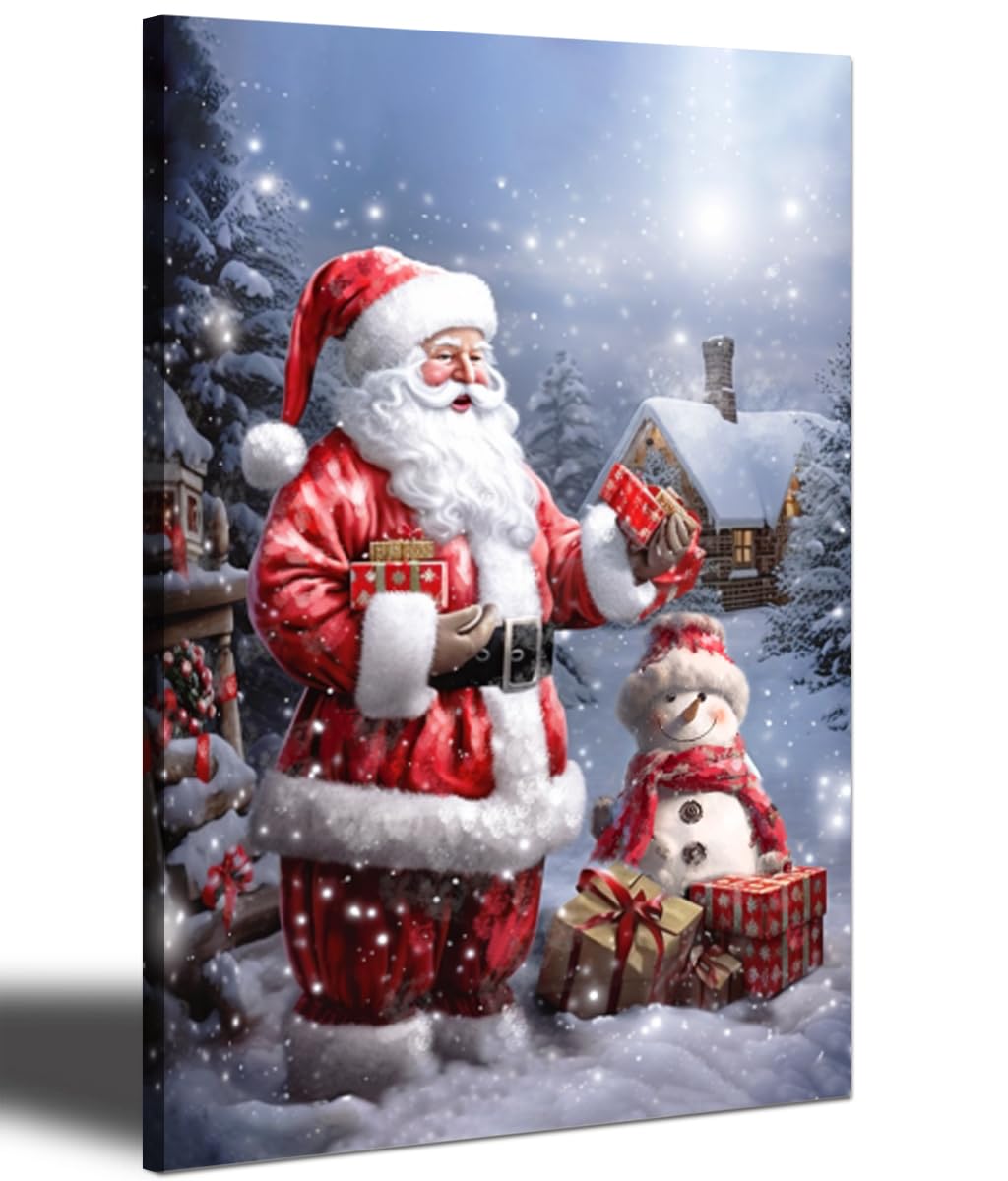 Amazon.com: Lmhan Canvas Wall Art for Christmas - Santa with Snowman ...