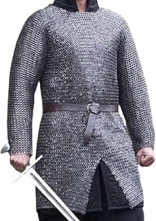 Amazon.com: Medieval Chainmail Armor Hauberk, Full Sleeve Shirt, Mild ...