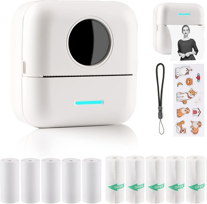HuiJuKeJi Mini Printer, Portable Printer with Sticker and 10 Rolls of ...