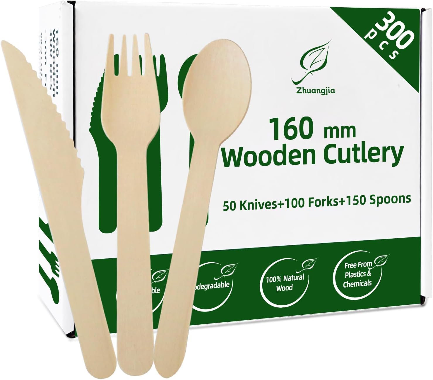 Amazon.com: Greenly Wood 200 Pack Disposable Wooden Utensils Set | All ...
