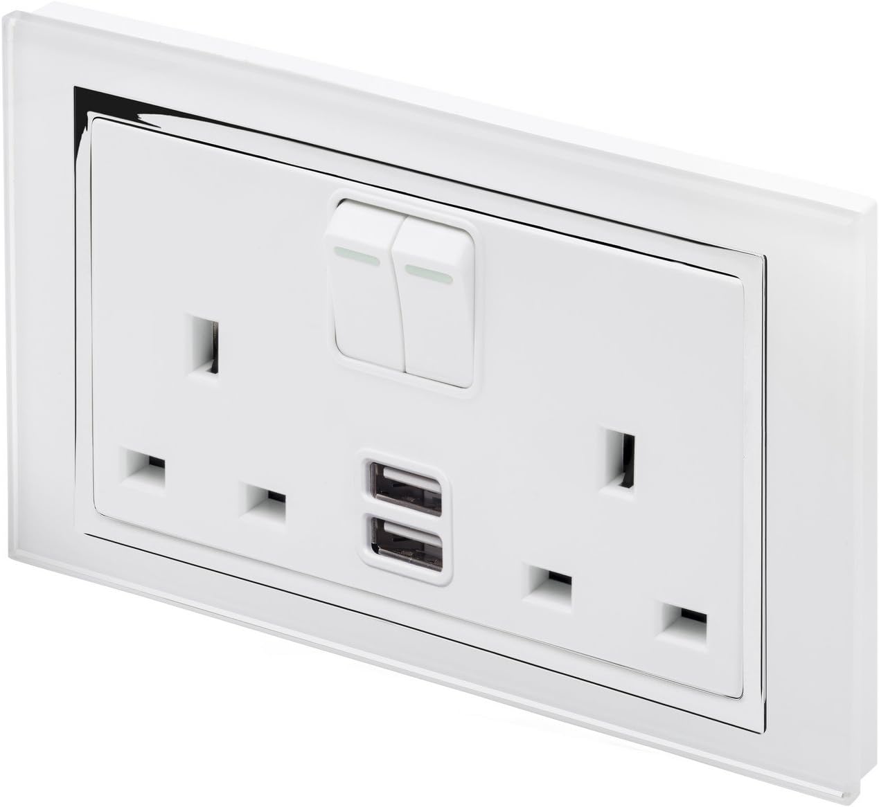 RETROTOUCH, Crystal, 2.1A USB, Double Plug Socket, Switched, White ...
