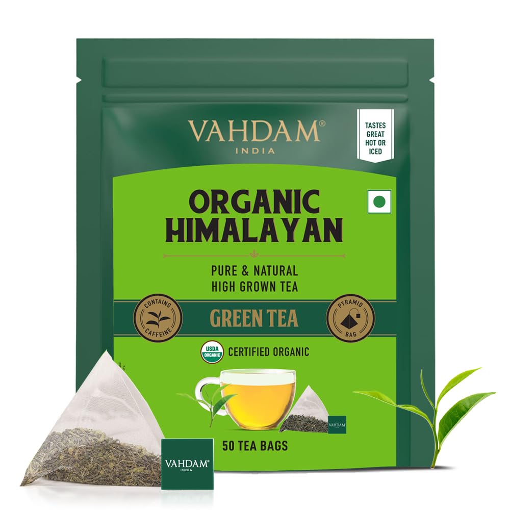 VAHDAM, Organic Himalayan Green Tea Bags (50 Green Tea Bags) Non-GMO ...