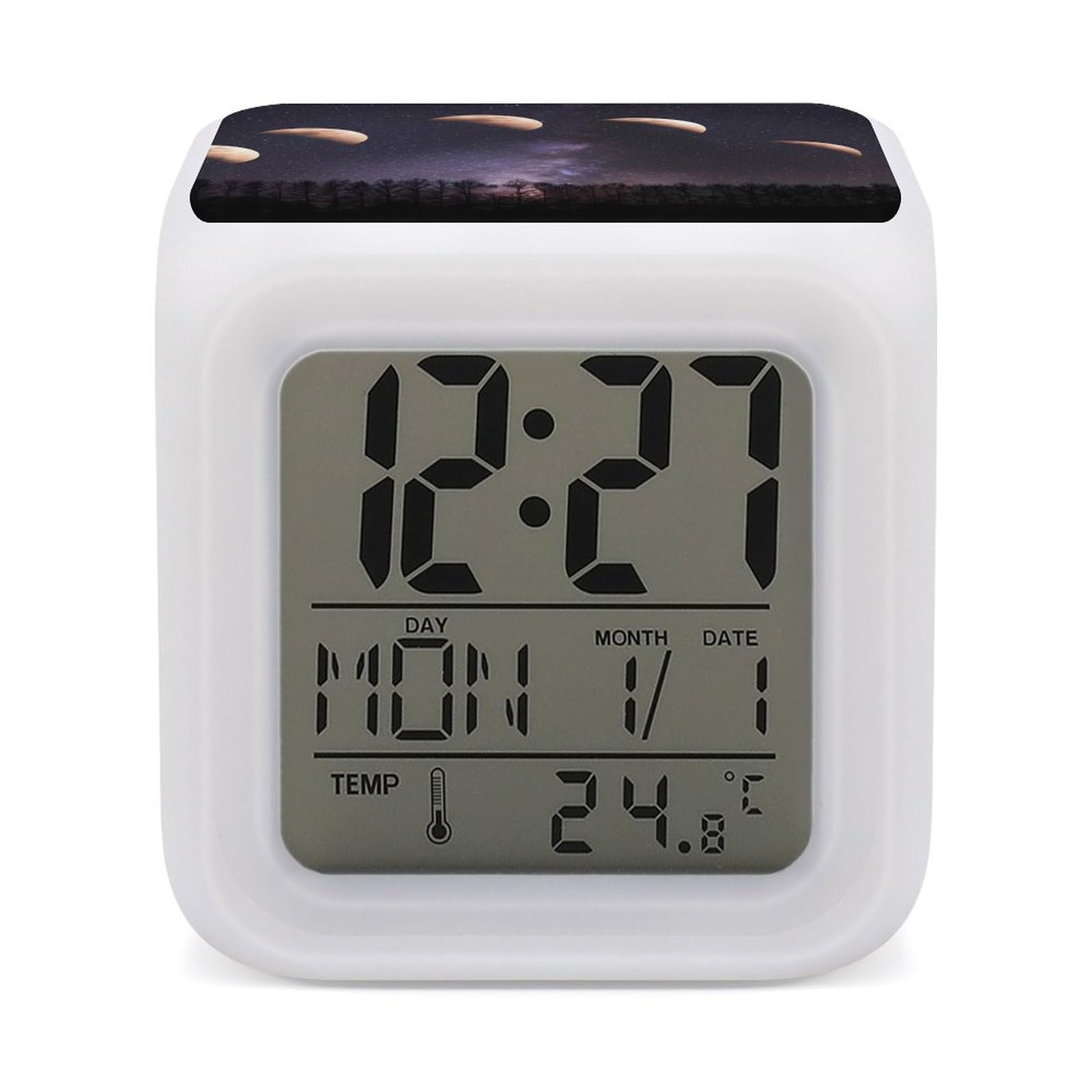 Amazon.com: Moon Phases Night Star Cube Digital Alarm Clock LED Display ...