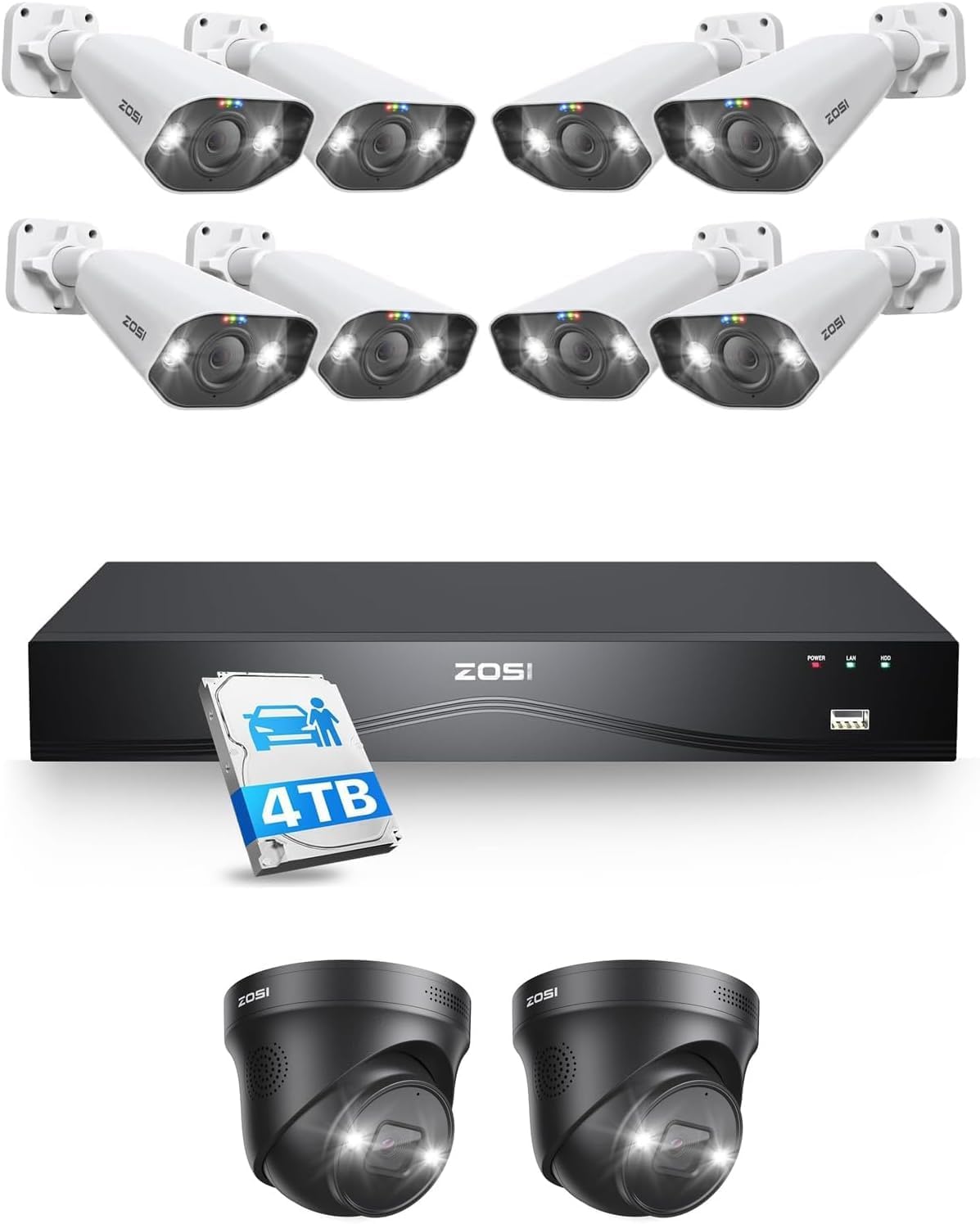 Amazon.com : ZOSI 4K 10pcs Indoor Outdoor PoE IP Cameras System,16 Port ...