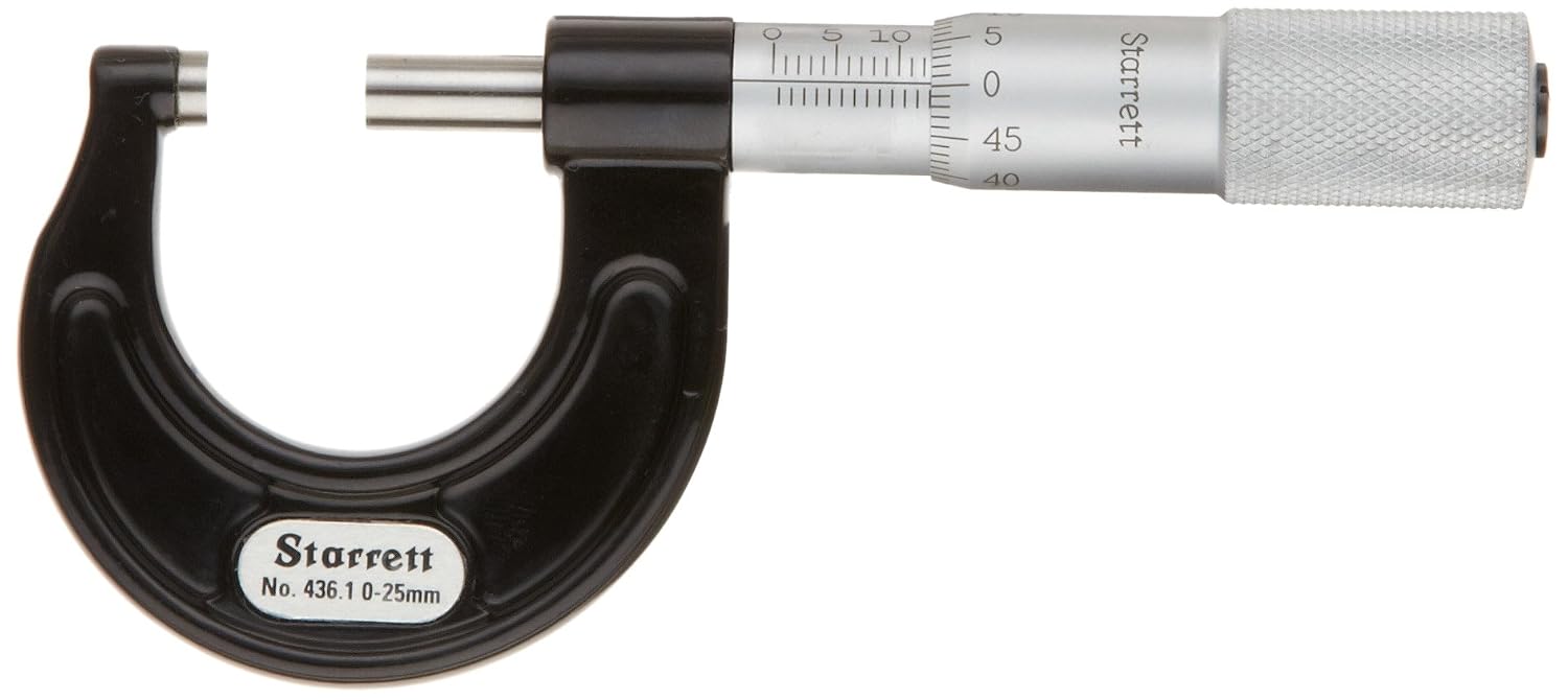 Starrett 436.1MP-25 Outside Micrometer, Plain Thimble, 0-25mm Range, 0 ...
