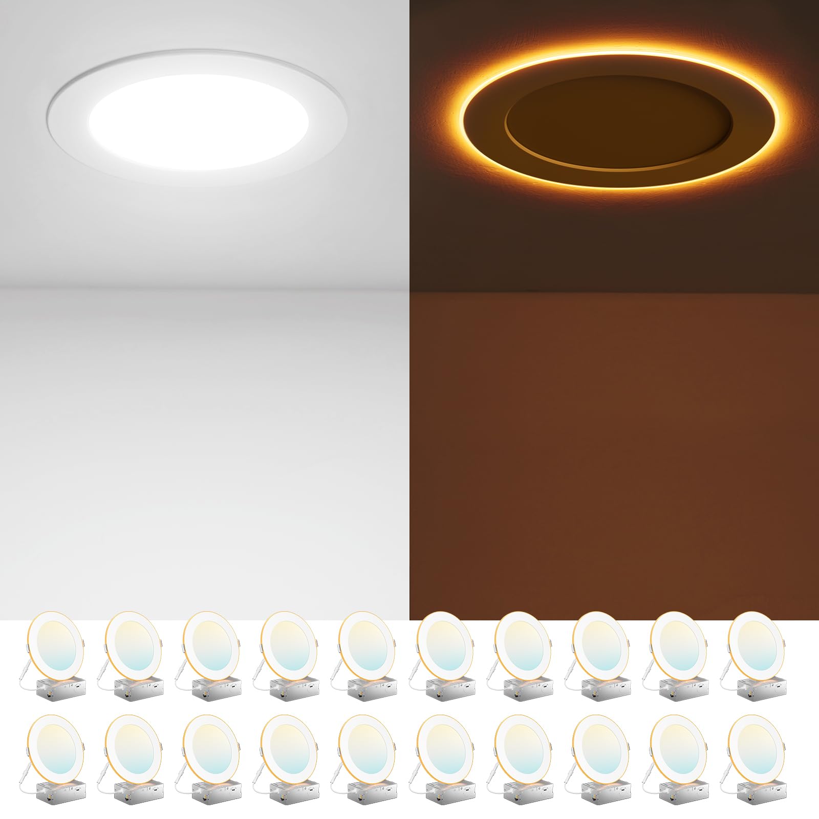 Amico 20 Pack 6 Inch 5CCT LED Recessed Ceiling Light with Night Light ...
