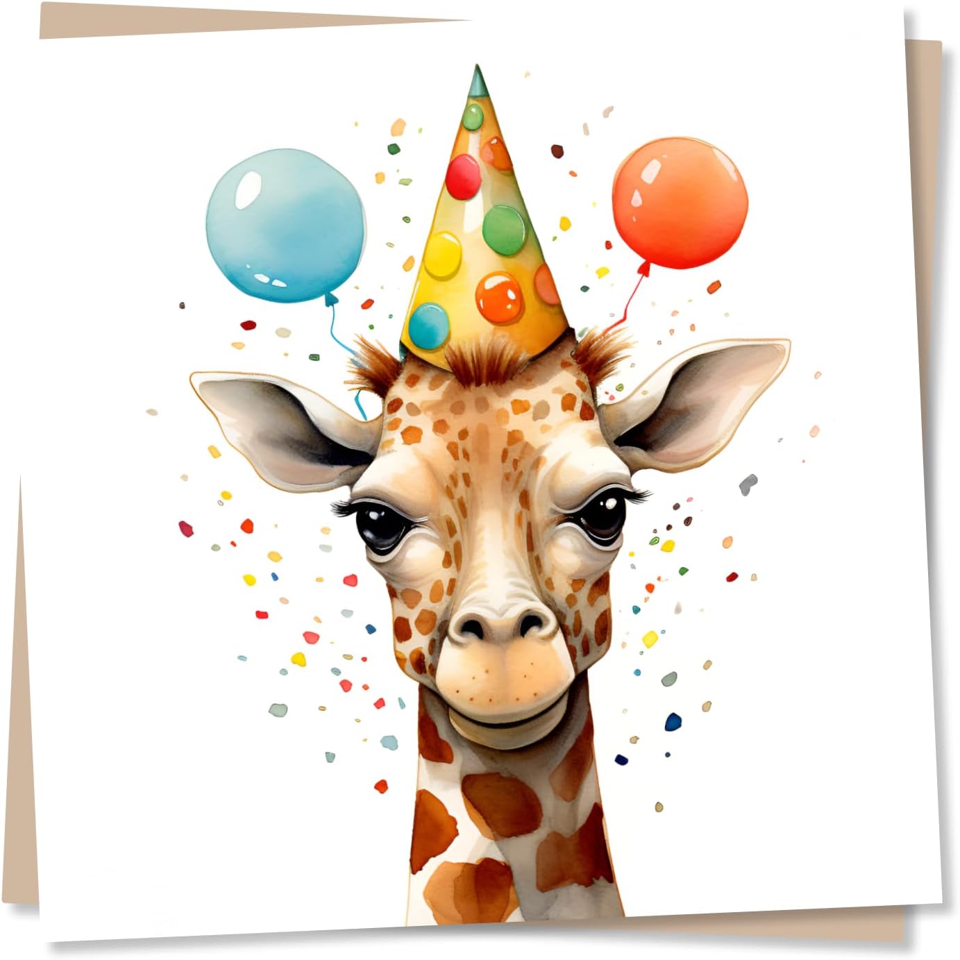 Cute Giraffe Happy Birthday Card - Giraffe and Party Hat Illustration ...