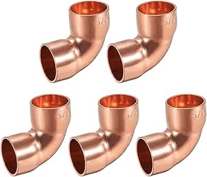 TA-VIGOR 5pcs 90 Degree Copper Elbow, 5/8″(16mm) ID Short-Turn Copper ...