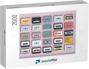 Amazon.com: Set of Retro Cassette Tapes on Pink Background. Top View ...