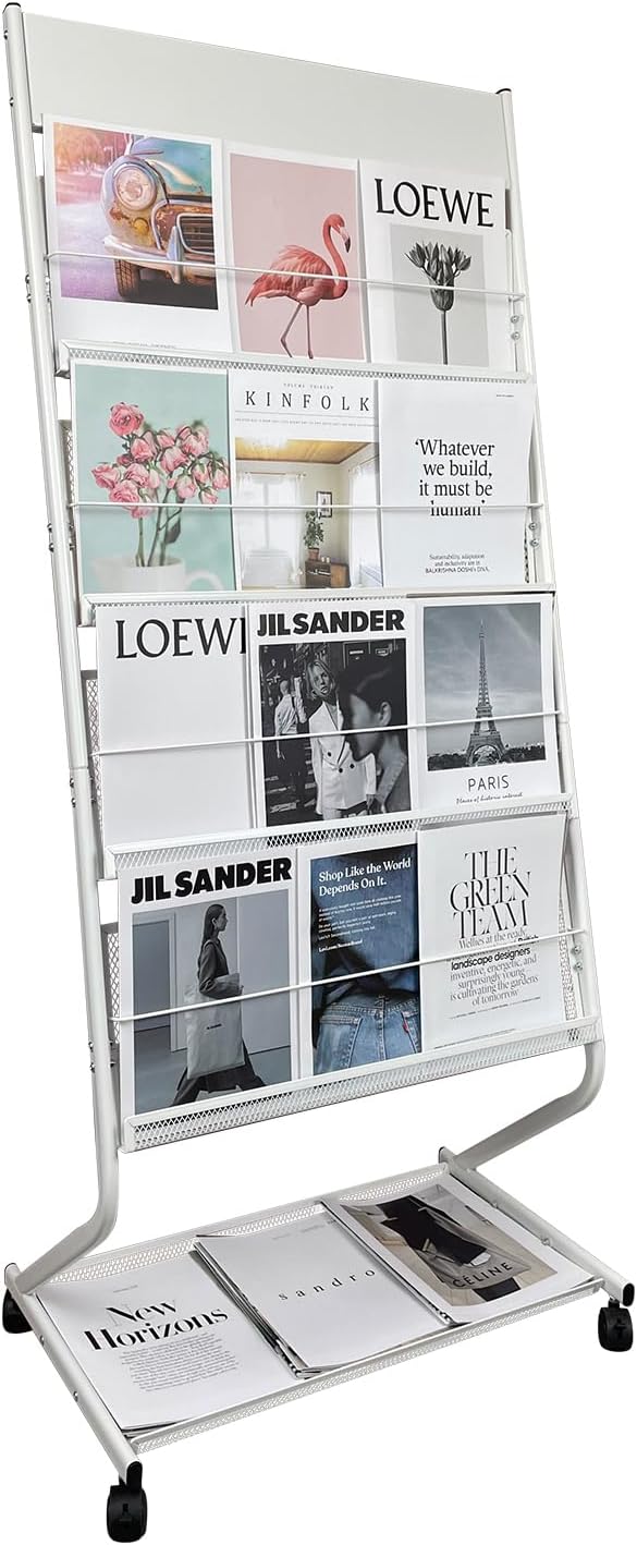 Amazon.com: tongmo Floor-Standing Magazine Rack 4-Layer with Wheels ...