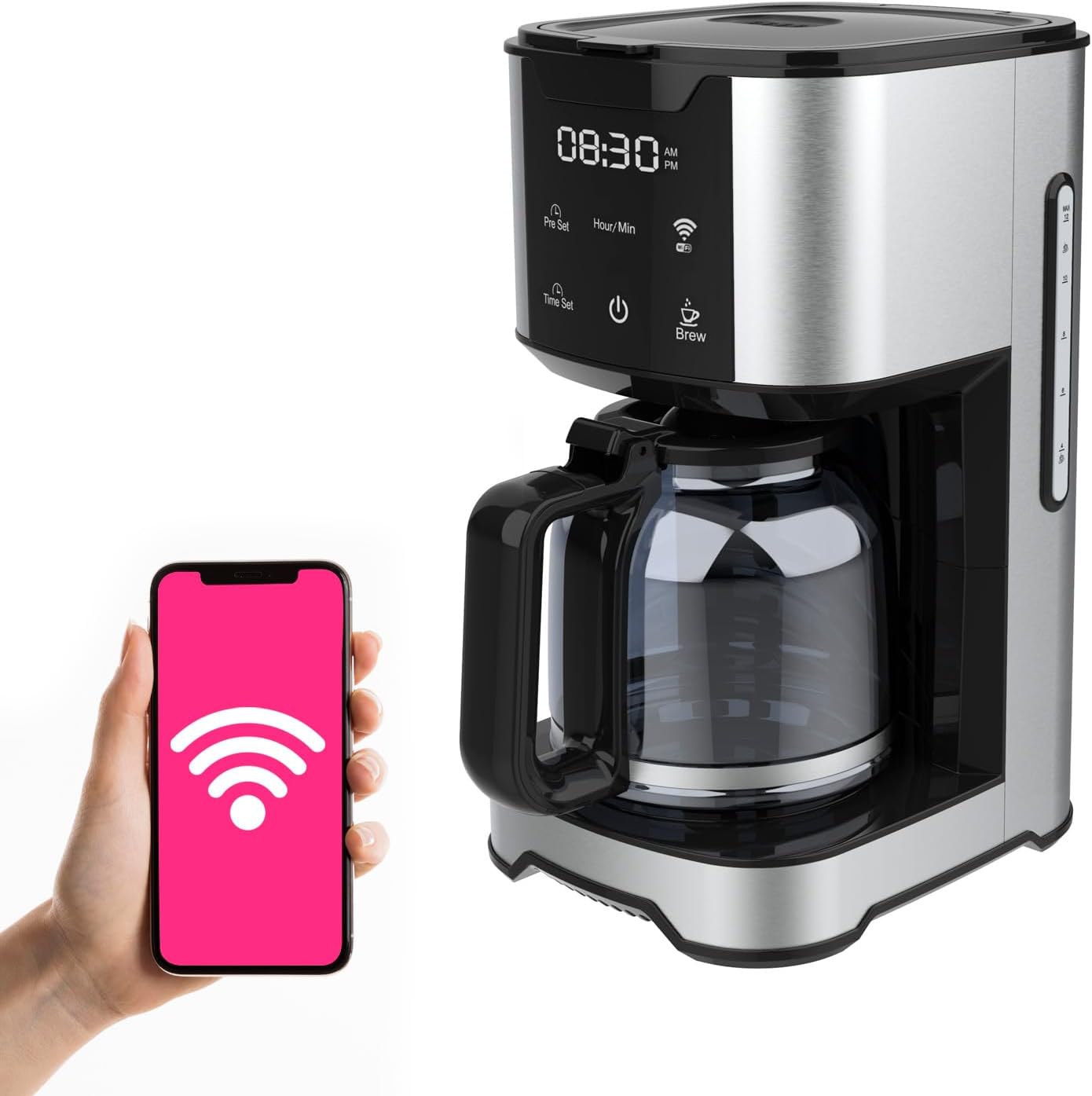 Cafetera Wifi Inteligente Smart Digital 12 Tazas Pink Garlic : Amazon ...
